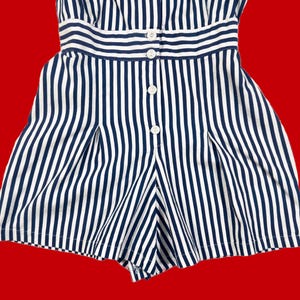Vintage 1940s Romper // ICONIC Navy + White Striped Cotton Puff Sleeve ...