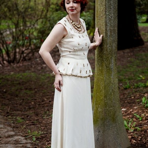 Vintage 1930s Dress // Cream Rayon Crepe With Giant Gold Gelatin ...