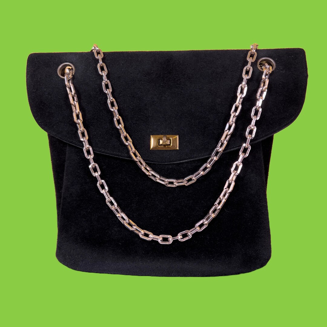 Vintage 1950s Purse // Plush Soft Black Faux-suede 50s Handbag With ...