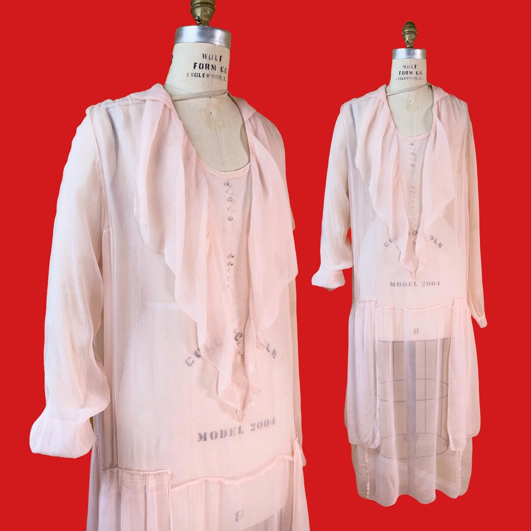 Vintage 1920s Dress // Breezy Sheer Peach Pink Silk Chiffon 20s Dress ...