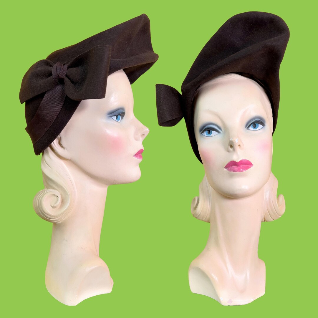 Vintage 1940s Hat // Moulded Brown Fur Felt 40s Turban Style Hat ...