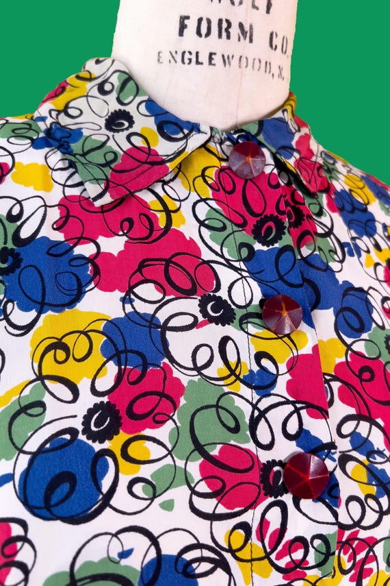 vintage 1940s dress // primary colors + swirling blac… - Gem