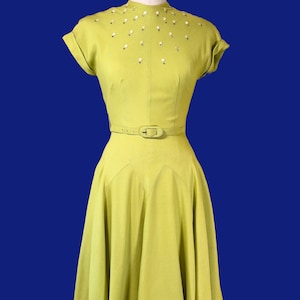 Vintage 1940s Dress // Neon Chartreuse Lime Green Rayon Linen 40s 50s ...