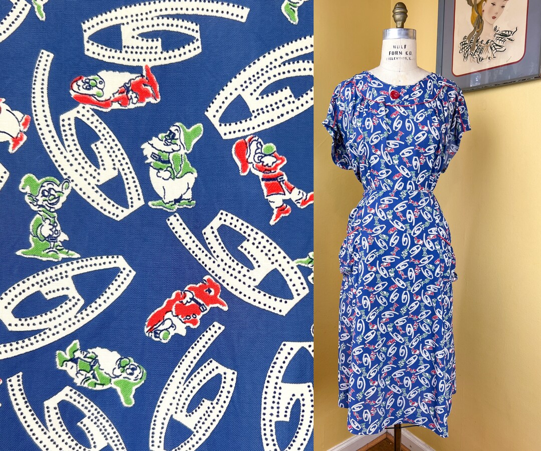 Vintage 1930s Dress // Rarest SNOW WHITE Dwarves + Film Novelty Print ...