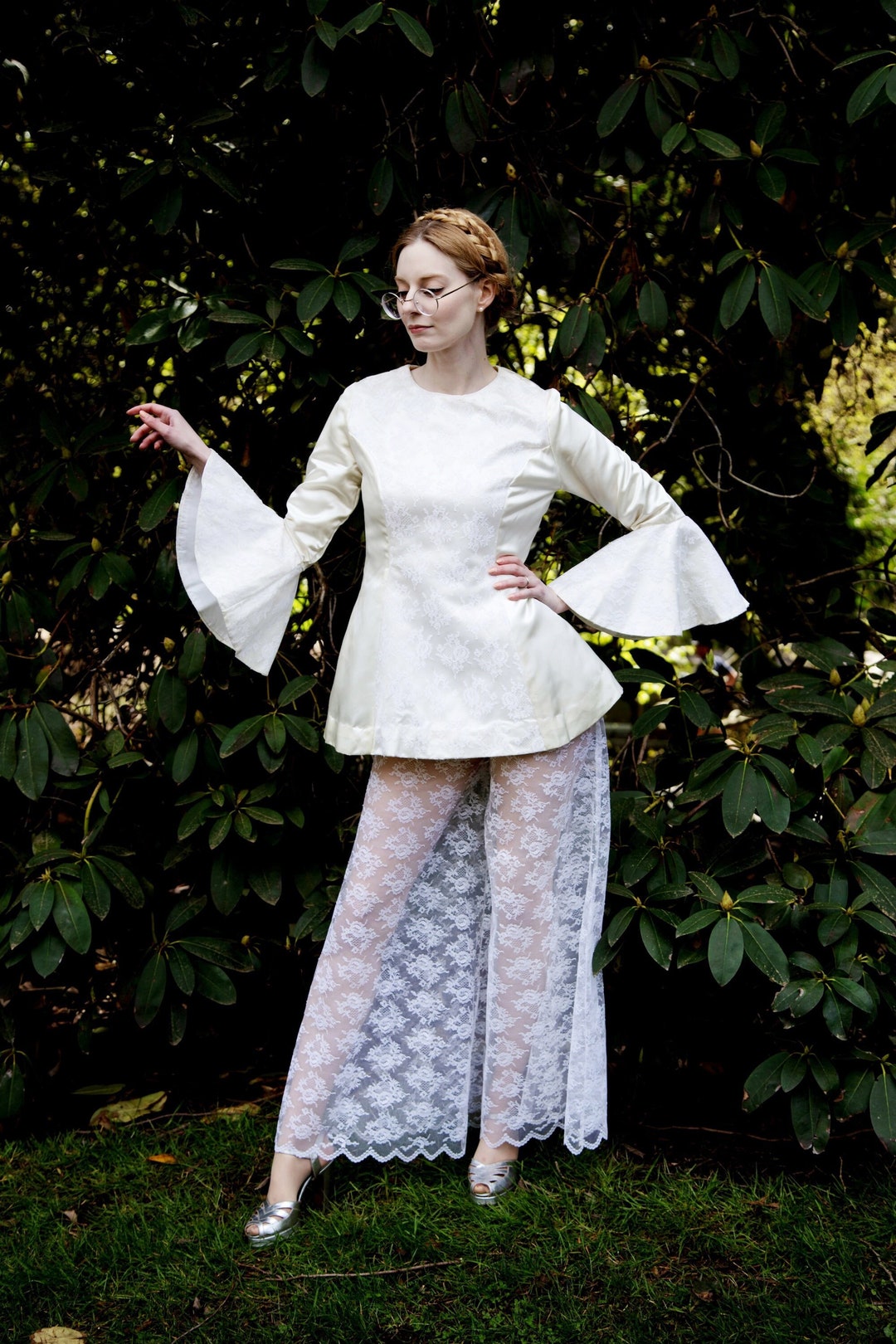 Vintage 1970s Wedding Set // Bright White Satin + Lace Early 70s Angel ...