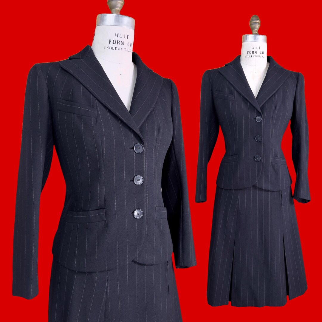 Vintage 1930s Suit // Smartly Tailored Midnight Navy Pinstriped Wool ...