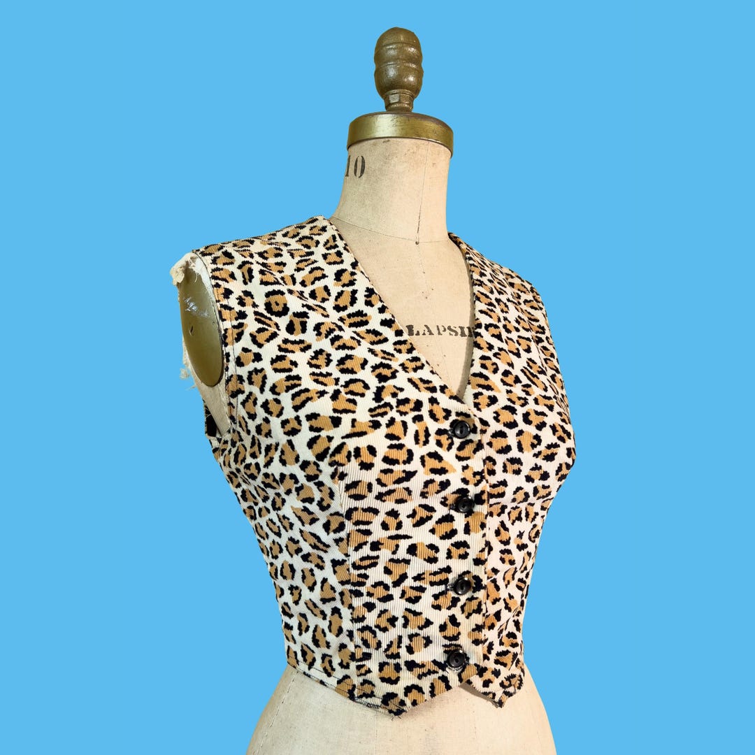 Vintage 1950s Vest // Sharp Leopard Print Cotton Corduroy 50s Vest ...