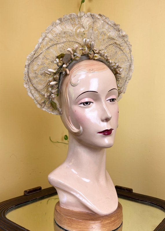vintage 1920s bridal crown // tall face-framing Batte… - Gem