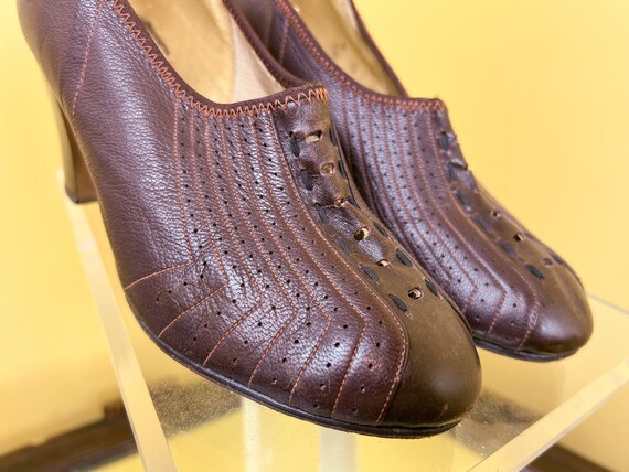 Vintage 1930s Heels Chocolate Brown Leather 30s Gem