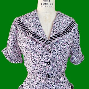 Vintage 1950s Dress // Black, White Pink Clover Print Cold Rayon 40s ...