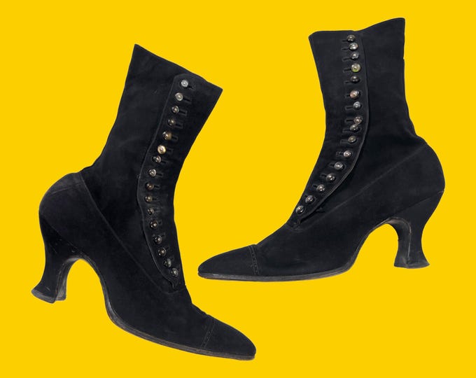 Antique Edwardian Boots // Witchy Black Suede 1900s - 1910s Mid-calf ...