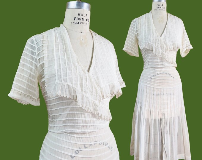 Vintage 1930s Dress // Bright White Semi-sheer Cotton Voile Early 30s ...