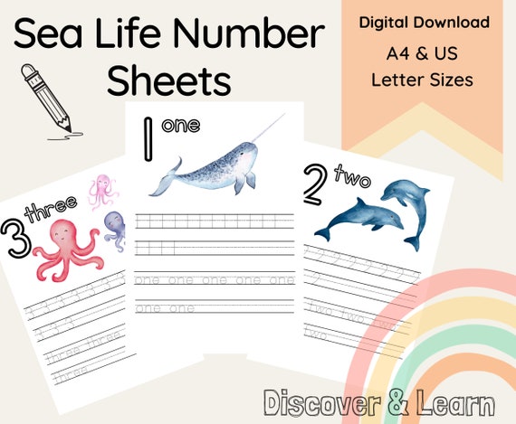 Sea Life Number Educational Sheets Digital Download | Etsy