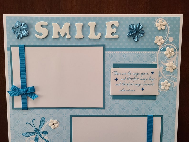 Blue & White Smile Scrapbook Layout 1 Page 12x12 Generic Premade Page W ...