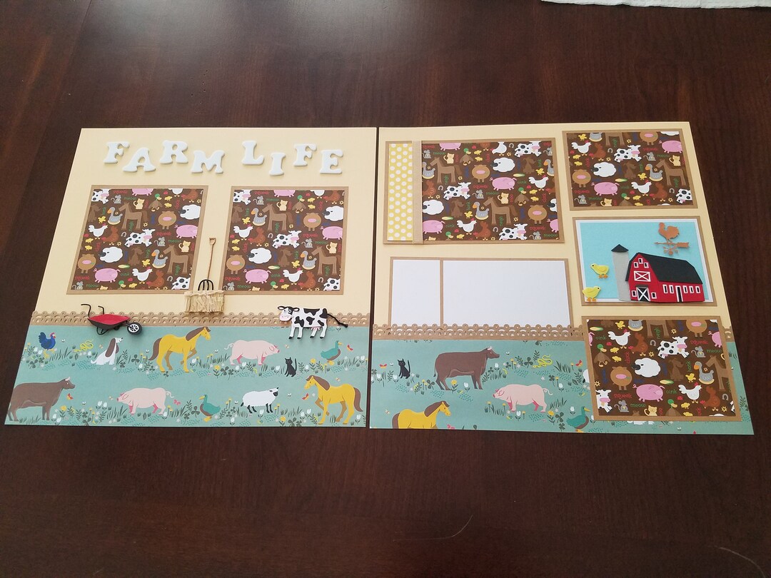Farm Life Scrapbook Layout 2 Page 12"x12" Premade School Farm Field ...