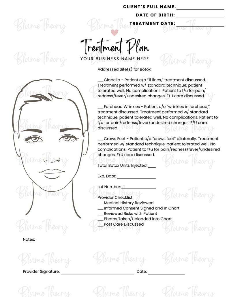 Botox Treatment Plan Template | Printable & Digital Download ...