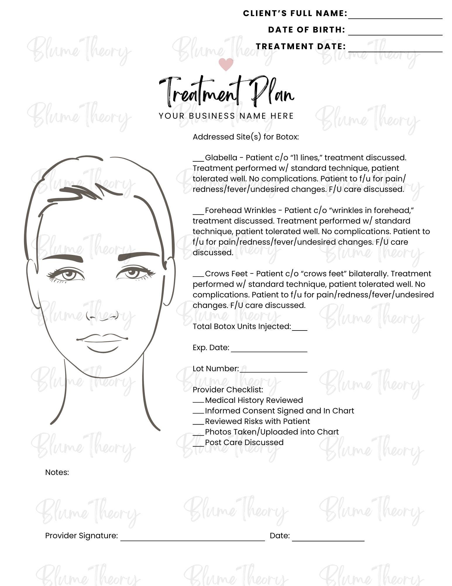 Botox Treatment Plan Template | Printable & Digital Download ...