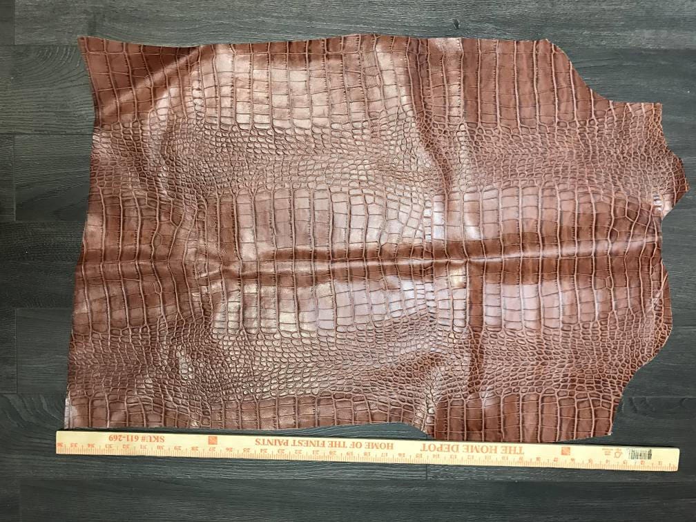 Leather one of a kind 6 sq.ft. Brown cognac crocodile embossed croc 2.5 ...