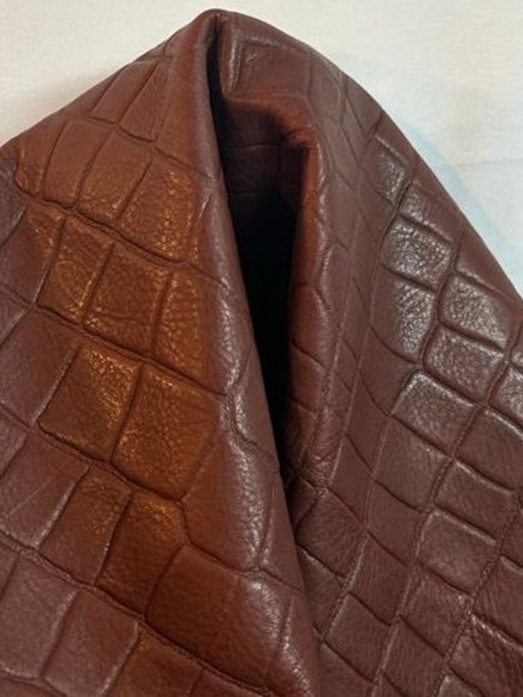 19 Sq.ft Leather Cognac Brown Tumbled Croco Embossed Cow Leather Skin ...