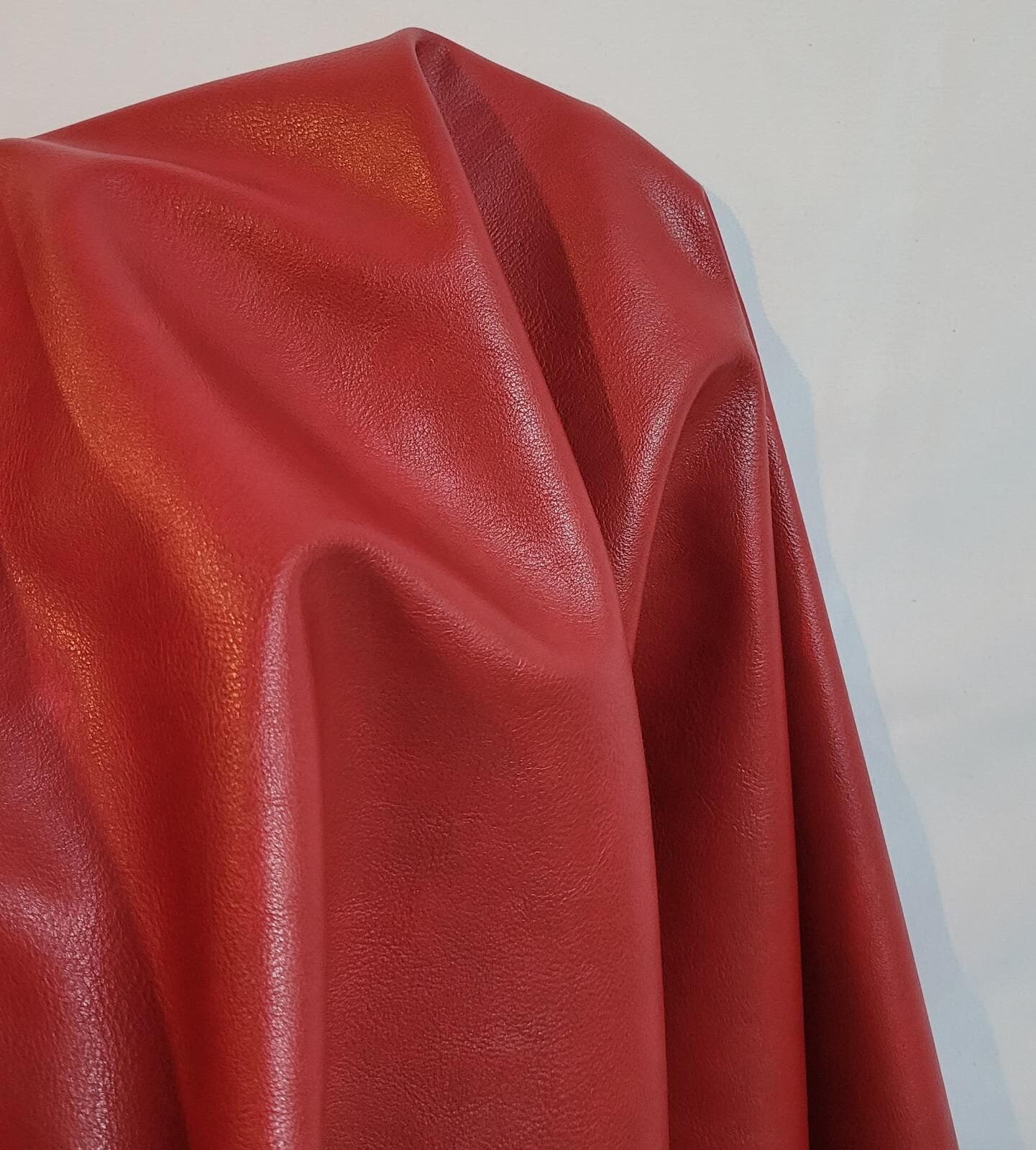 Red tumbled nappa {Peta-Approved} Vegan faux leather fabric cut by the ...