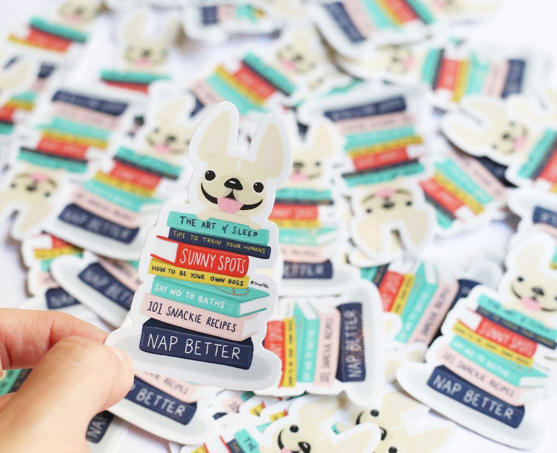 Books Sticker Waterproof Sticker French Bulldog Sticker - Etsy