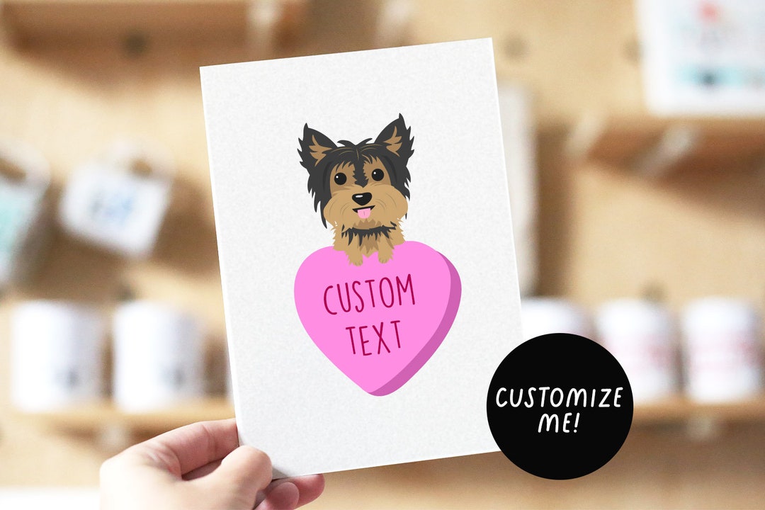 Custom Candy Heart Yorkie Greeting Card, Add Your Own Text, Yorkie ...