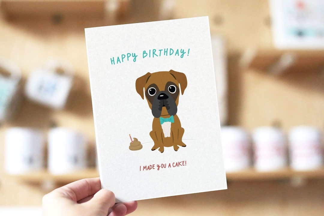 Boxer Birthday Card, Poop Cake Card, Boxer Greeting Card, Dog Birthday ...