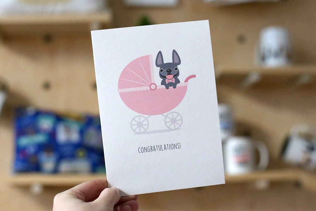 Welcome Baby Girl Card, Girl Baby Shower Card, French Bulldog Baby ...