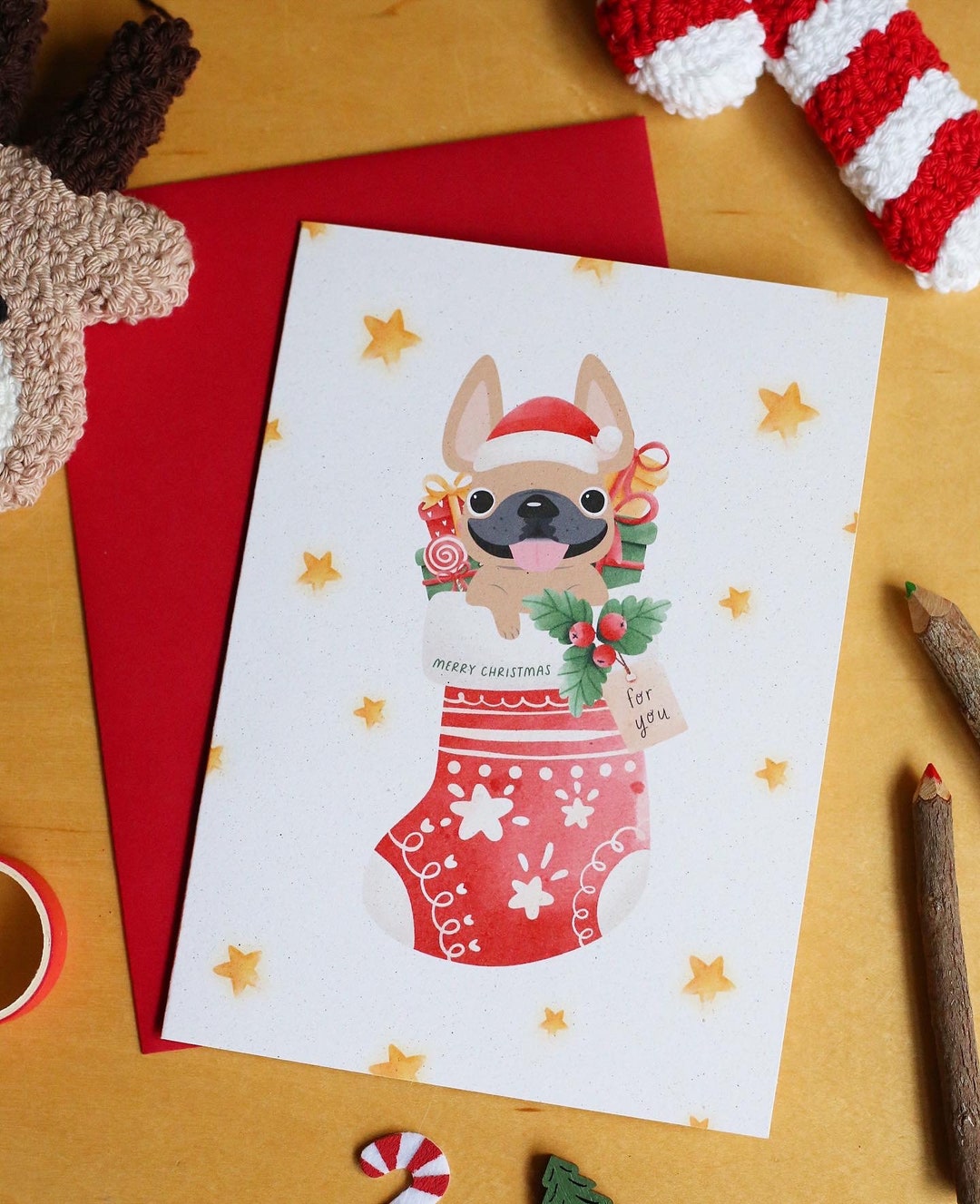 Holiday Stocking French Bulldog Christmas Card French Bulldog - Etsy