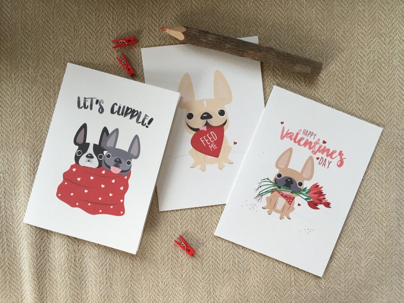 French Bulldog Valentine's Day Love Greeting Card Cuddle | Etsy