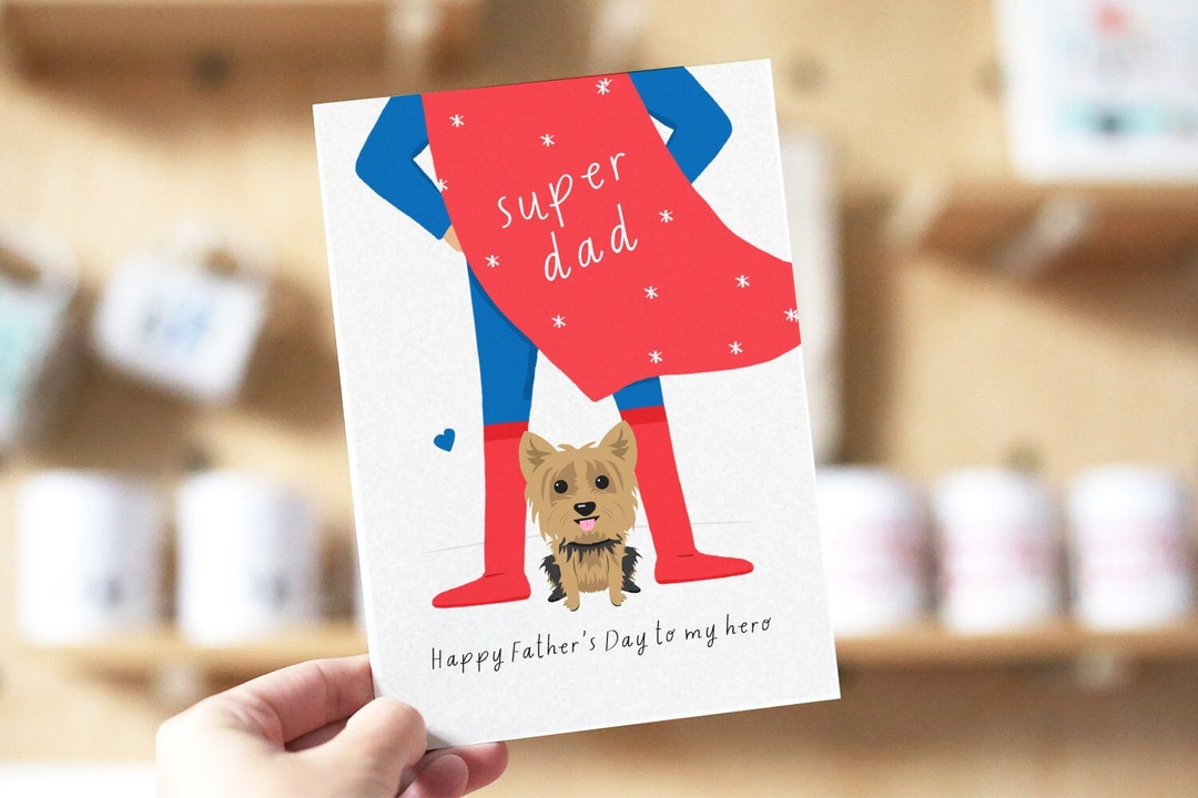 Father's Day Super Dad Yorkie Greeting Card, Dog Dad Card, Yorkie Dad ...