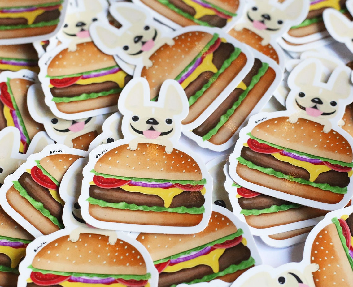 Hamburger Sticker Waterproof Sticker French Bulldog | Etsy