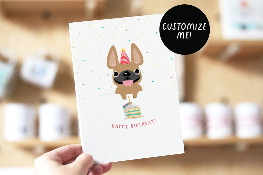 Frenchie Birthday Card, Custom Frenchie Card, French Bulldog Birthday ...