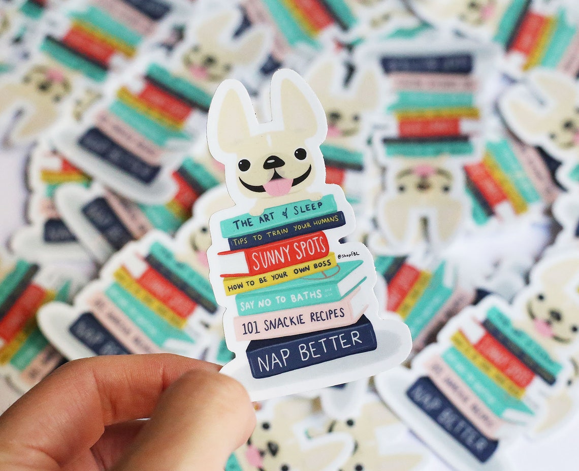 Books Sticker Waterproof Sticker French Bulldog Sticker - Etsy