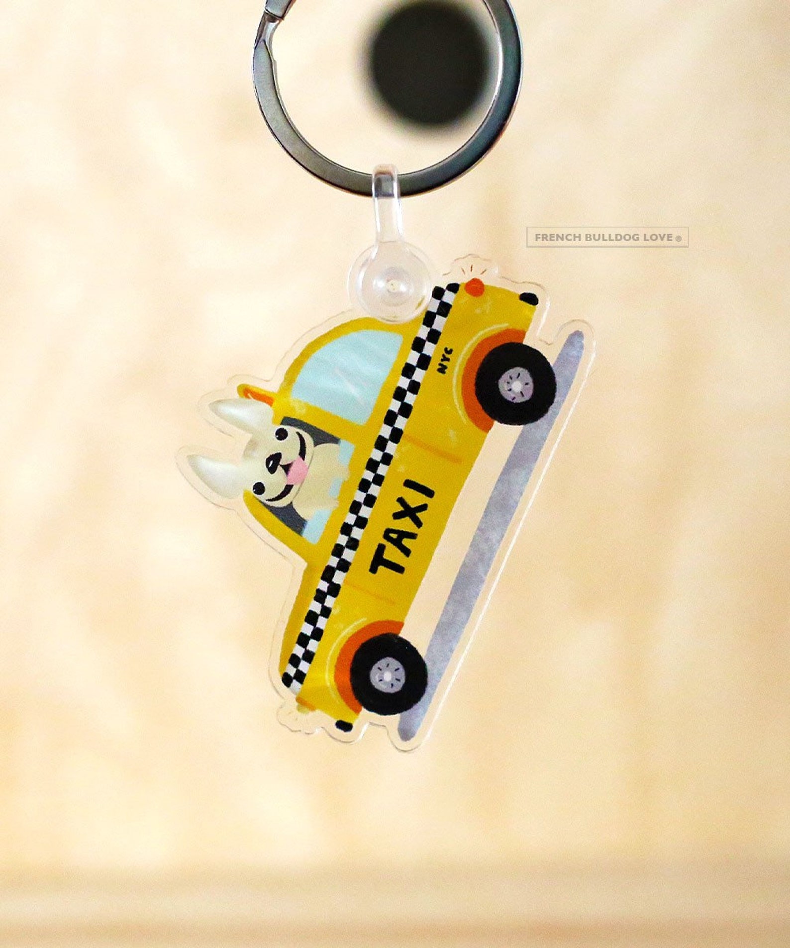 NYC Taxi Keychain Clear Acrylic Keychain Frenchie Keyring - Etsy