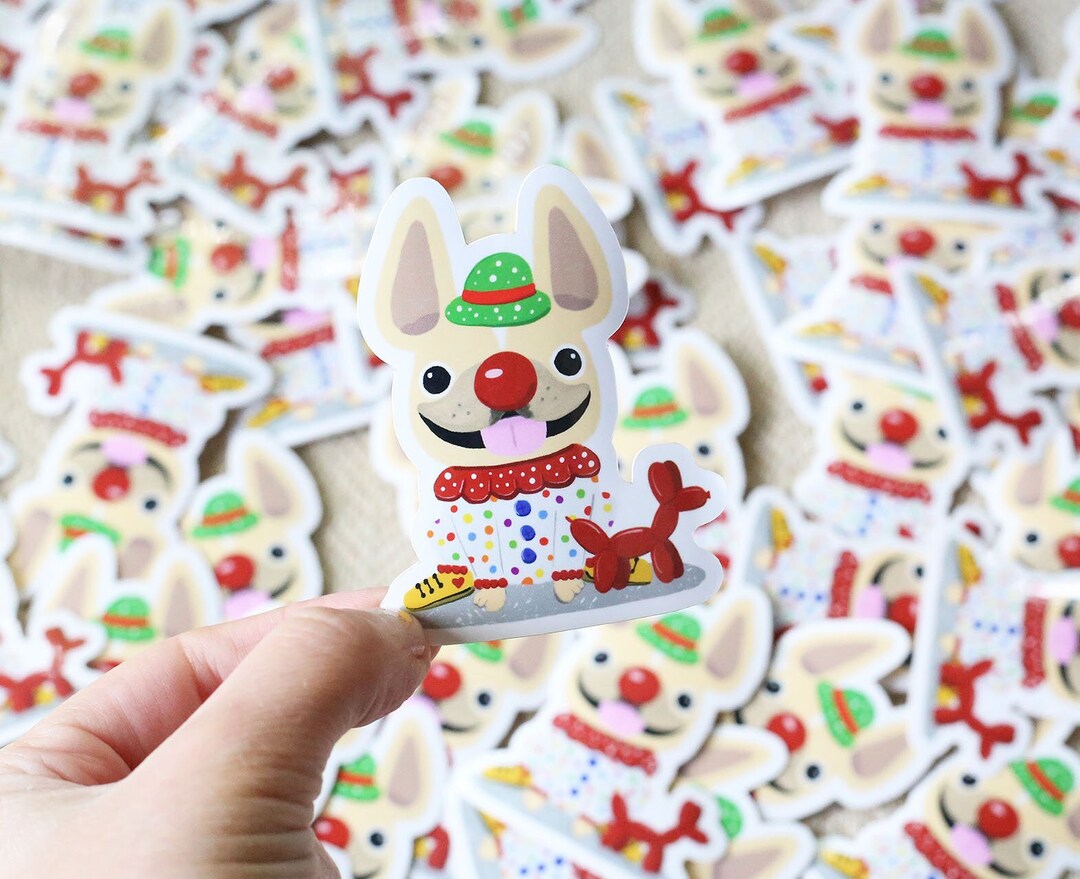 Birthday Clown Sticker Waterproof Sticker Clown Sticker French Bulldog ...