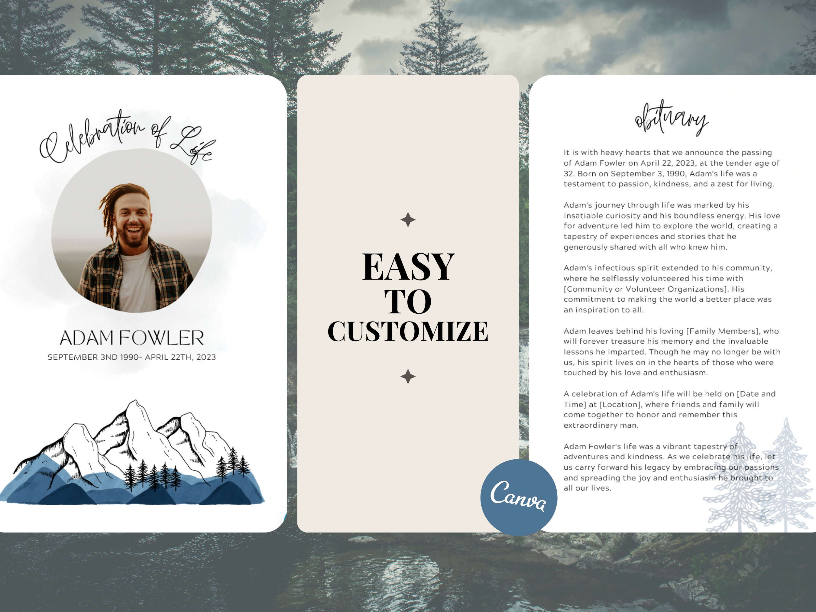 Funeral Program Funeral Template for Men Celebration of Life - Etsy