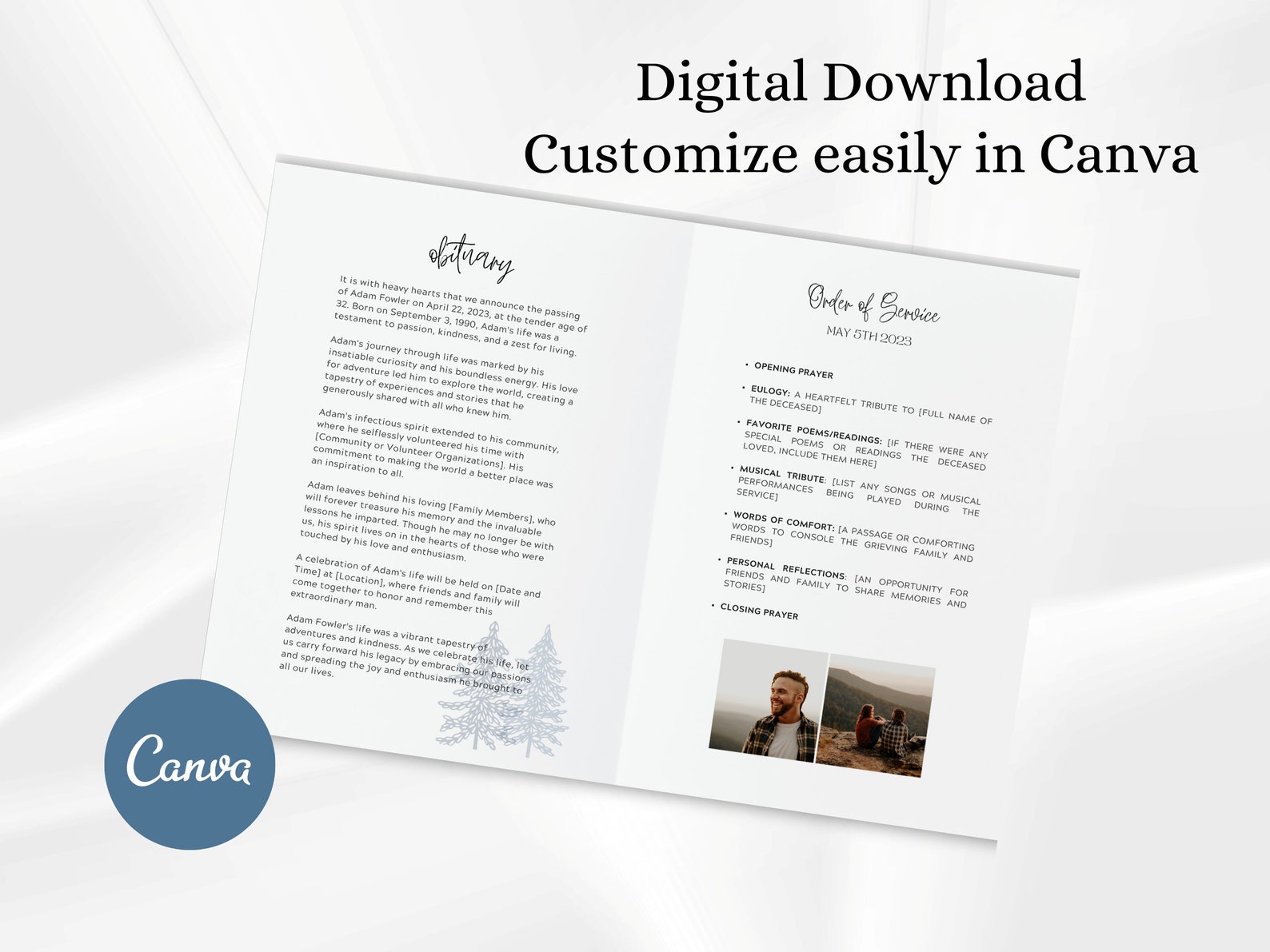 Funeral Program Funeral Template for Men Celebration of Life - Etsy