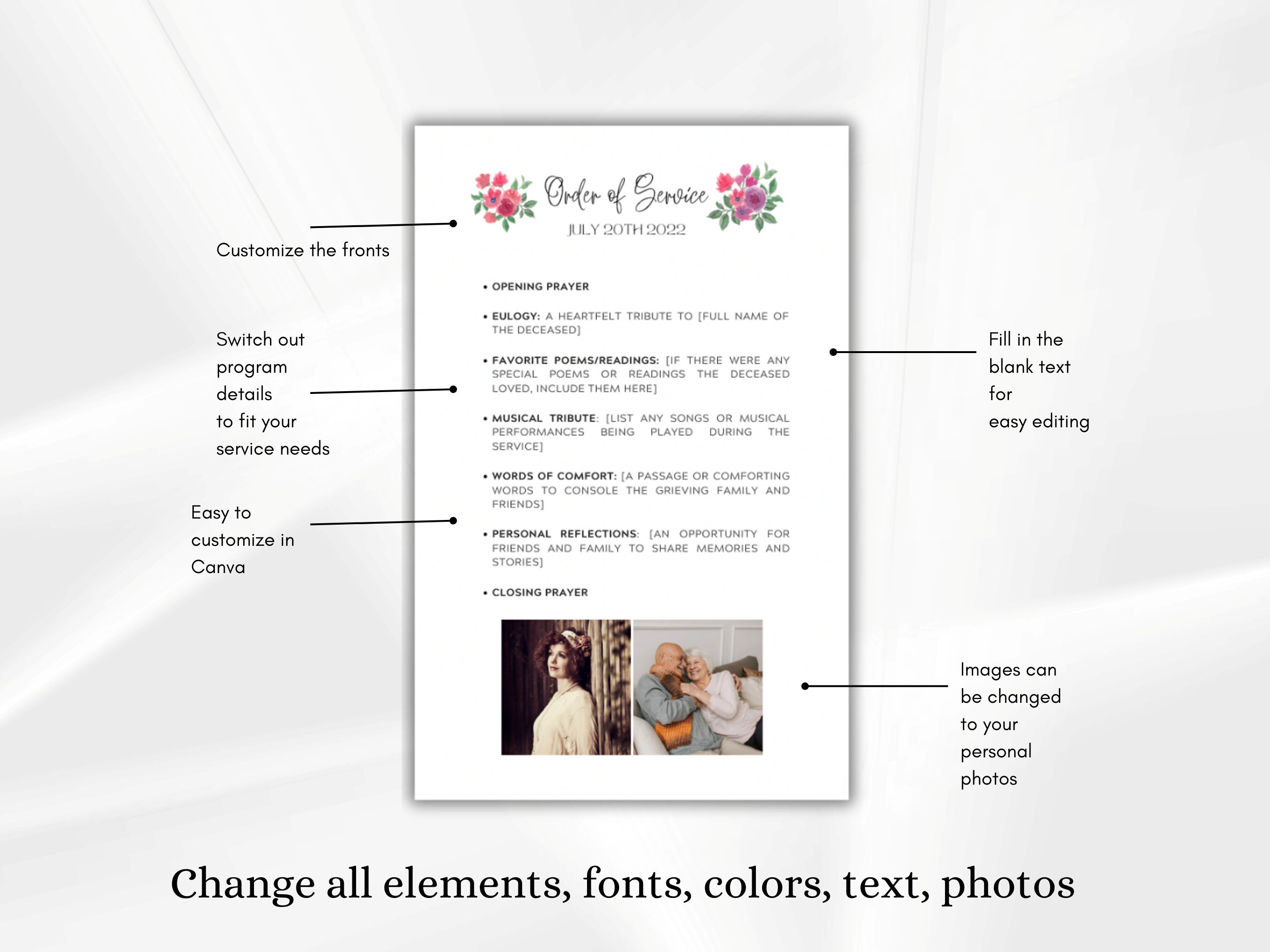 Funeral Program, Funeral Template for Woman, Celebration of Life ...