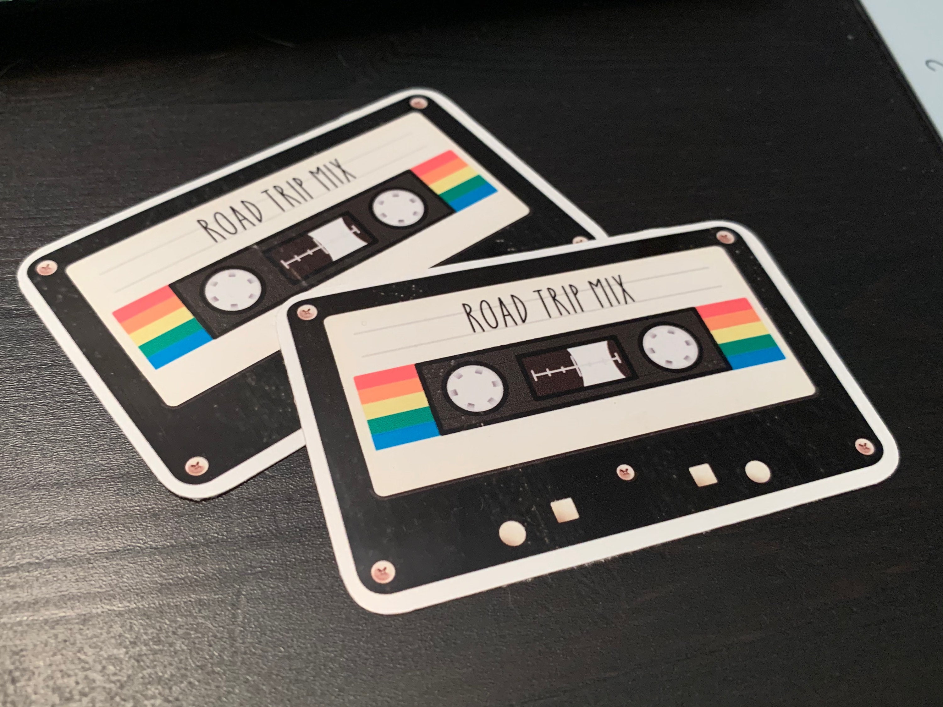 Road Trip Mix Cassette Tape Stickers Mixtape Rainbow Label - Etsy