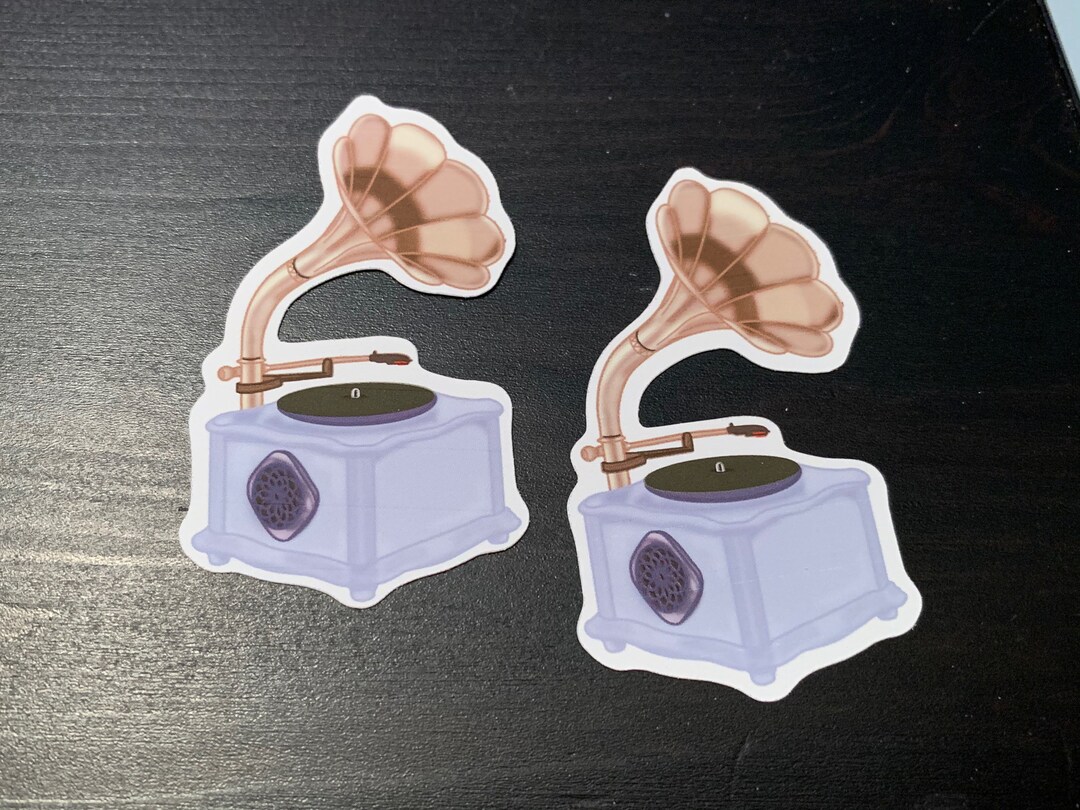 Vintage Gramophone Sticker, Retro Record Player, Records, Vinyl Sticker ...