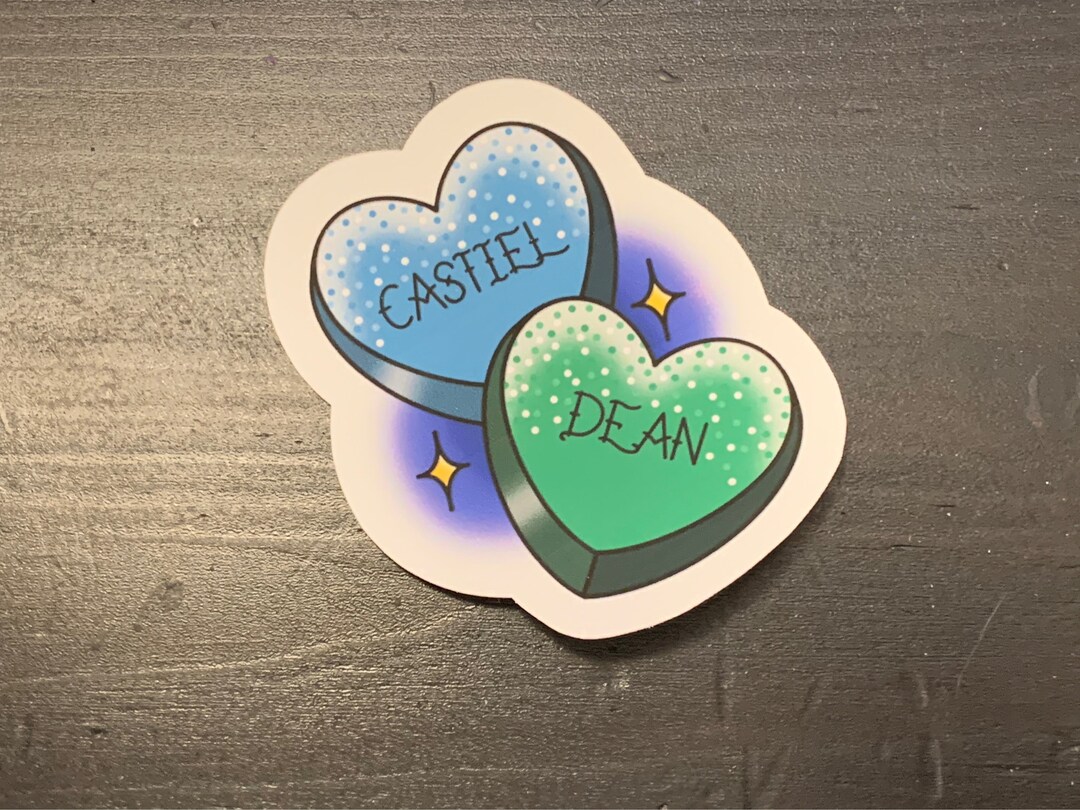 Destiel Conversation Candy Hearts Traditional Tattoo Style Sticker ...