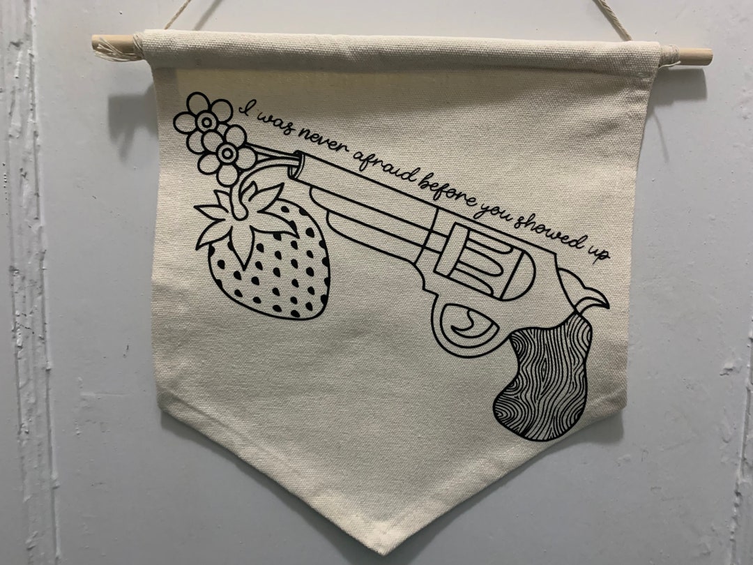 Gun Firing Strawberries and Flowers Canvas Banner, Tattoo Style Art ...