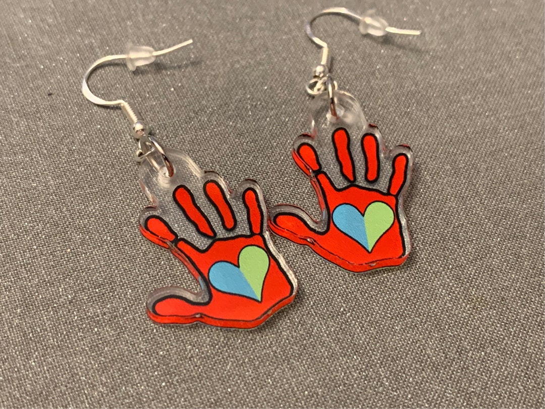 Castiel's Handprint With Blue/green Heart Acrylic Statement Earrings ...