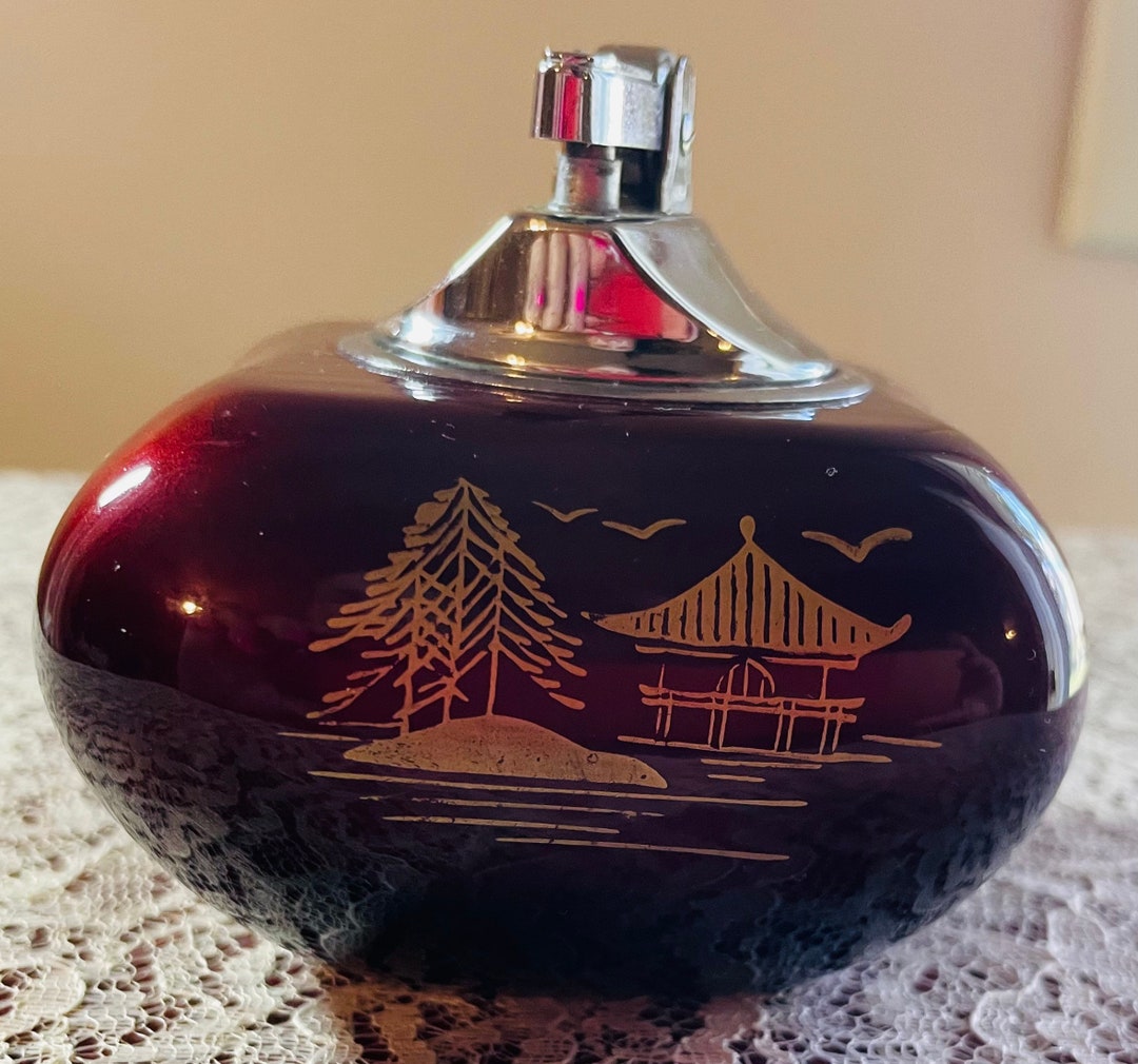 Vintage Rare Japanese Maroon Cigarette Lighter With Gold Design All ...