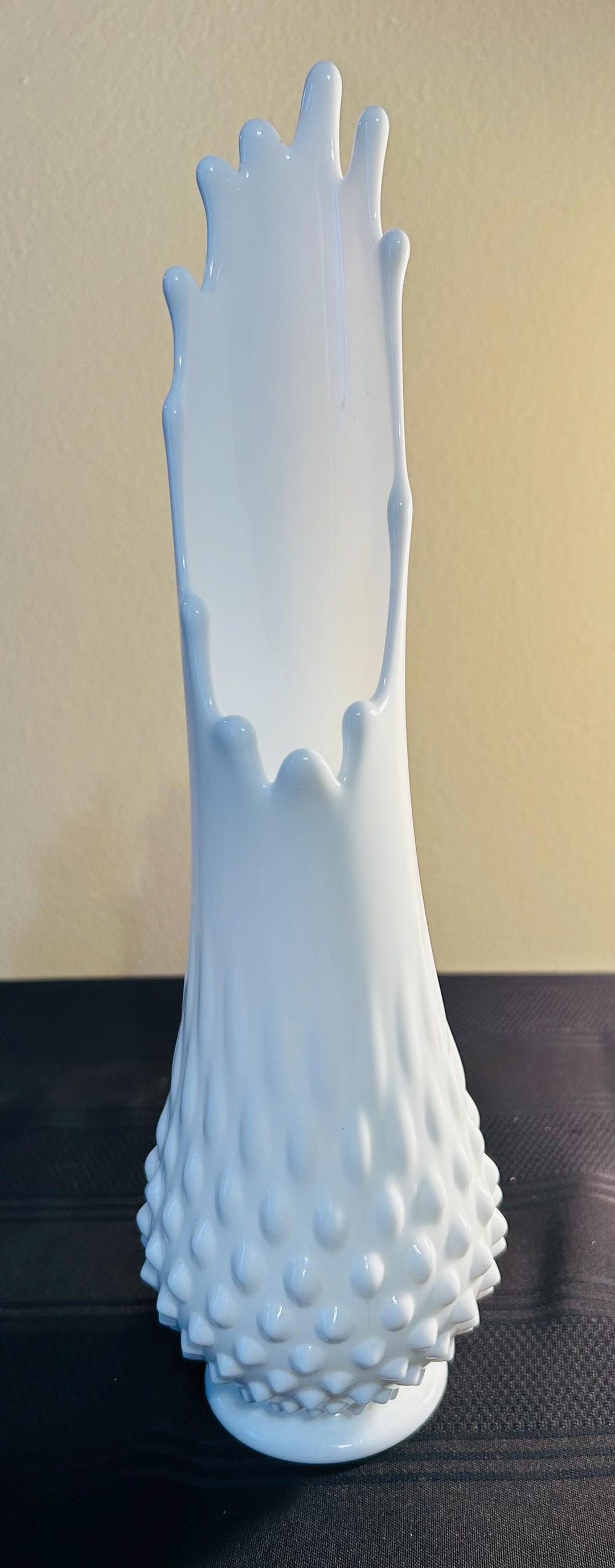 Vintage Beautiful Fenton Milky Glass Hobnail Swung Vase 12 Finger. in ...