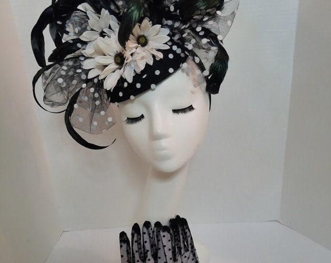 Black and White Polka Dot Hat Polka Dot Hat Polka Dot Pillbox Hat Hat ...