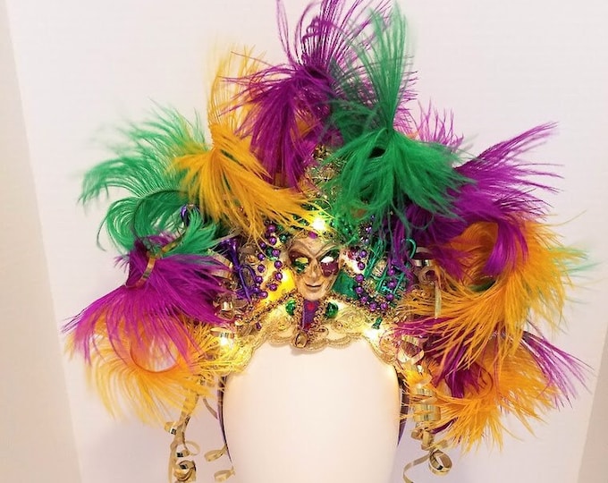Lighted Mardi Gras Crown Lighted Mardi Headpiece Lighted Jester Crown ...