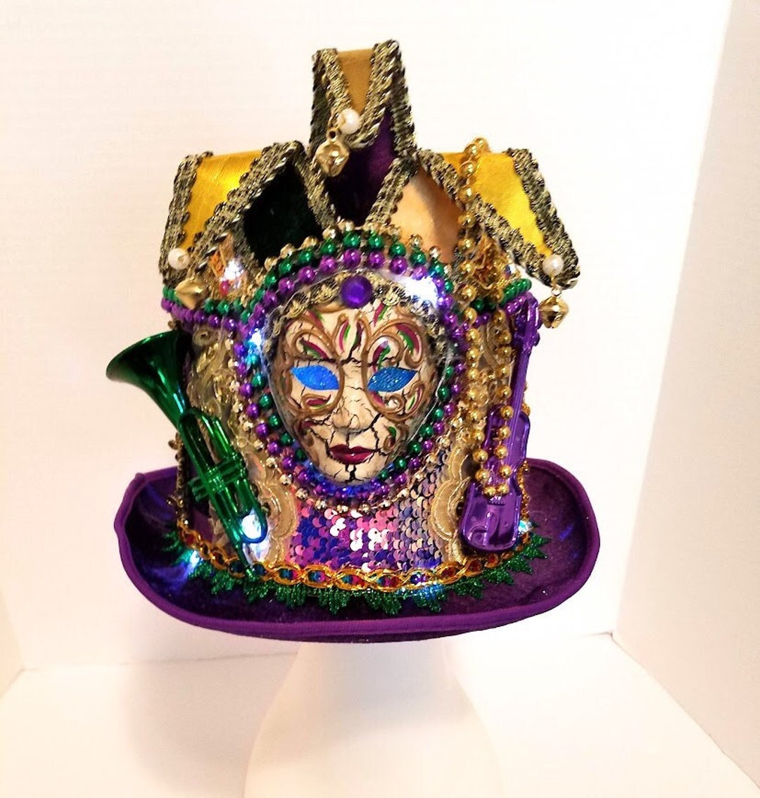 Lighted Mardi Gras Top Hat Masquerade Hat Lighted Jester Lighted Party ...