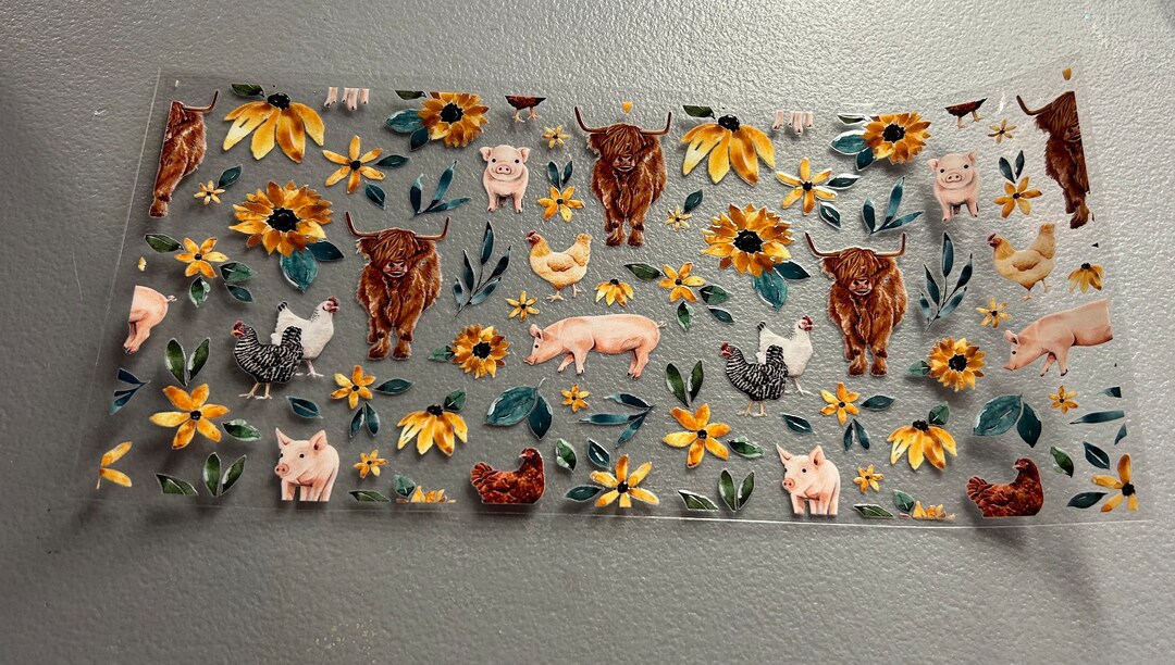 UV DTF Farm Animals 16oz Libbey Glass Can Ready to Apply UVDTF Wrap ...